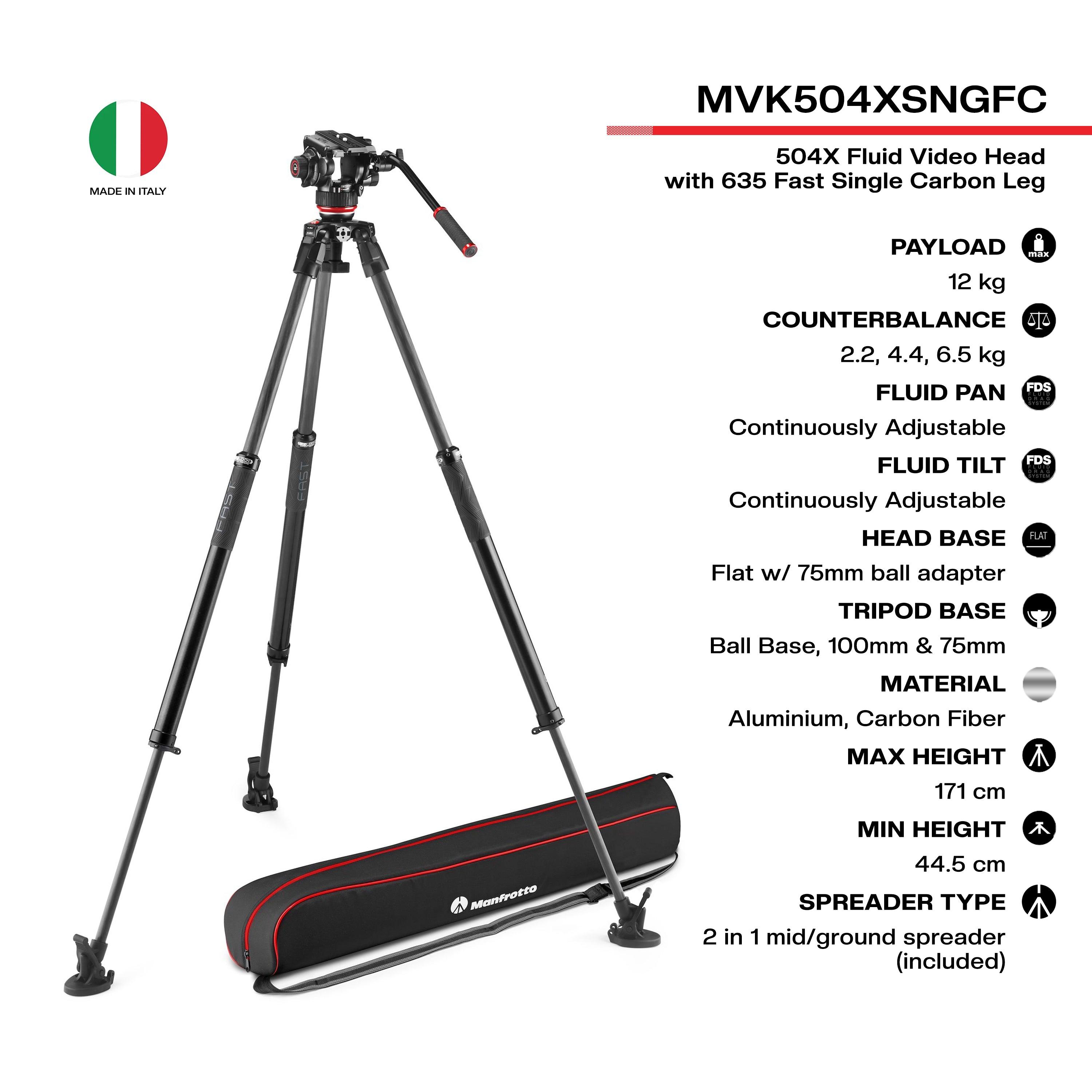 MANFROTTO 504X FLUID VIDEO HEAD w/ FAST CARBON FIBER TRIPOD